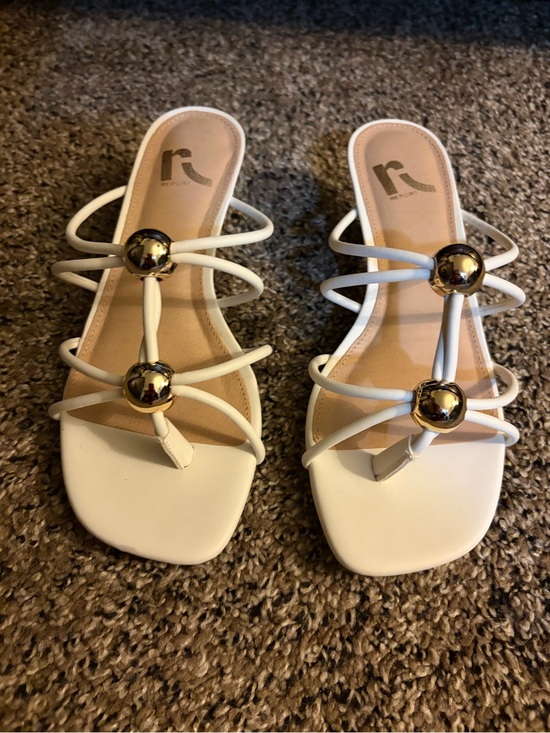 Re/Done | Shoes | Redone White Strappy Kitten Heel Sandals With Gold ...